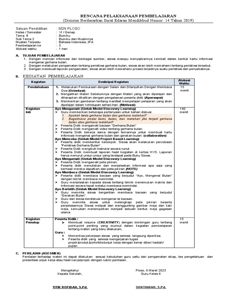 RPP Tema 8 Sub Tema 2 PB 5 | PDF