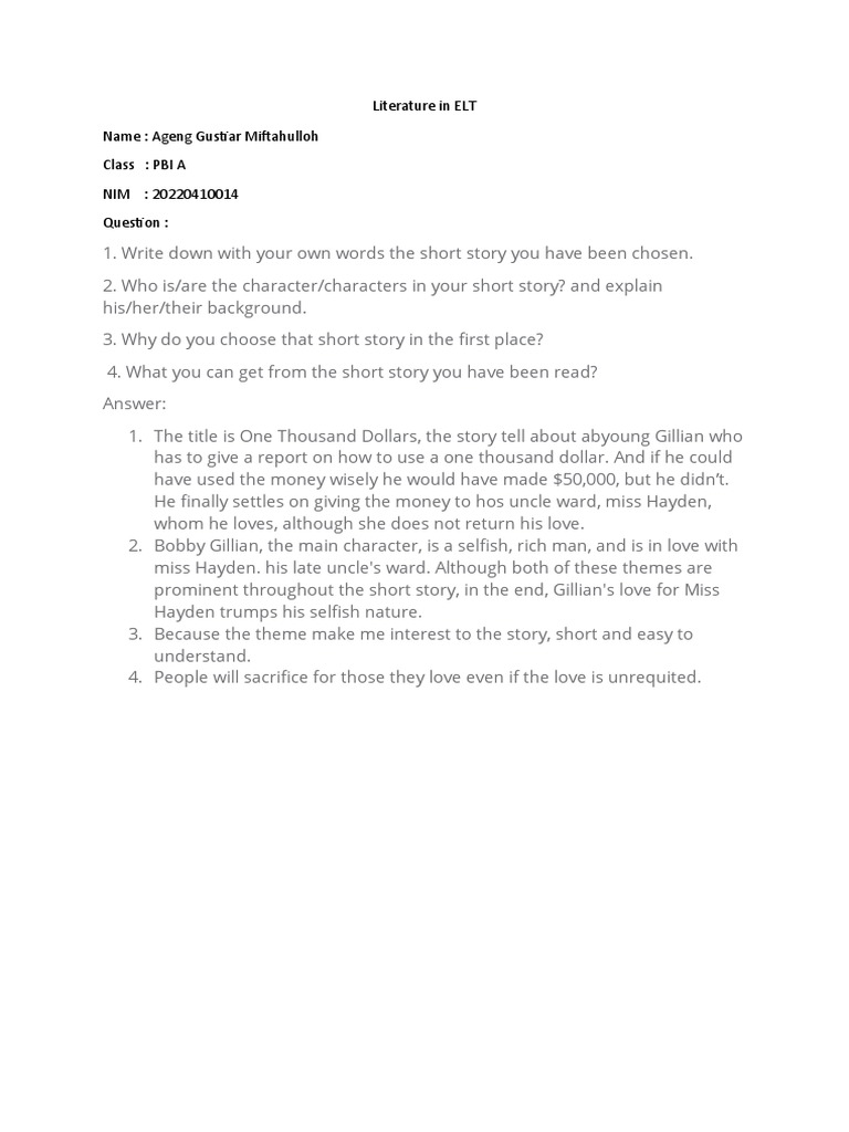 Literature in ELT Short Story | PDF