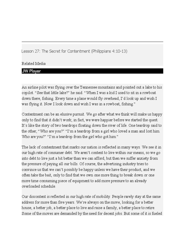 The Secret for Contentment (Philippians 4:10-13 | PDF | Contentment ...