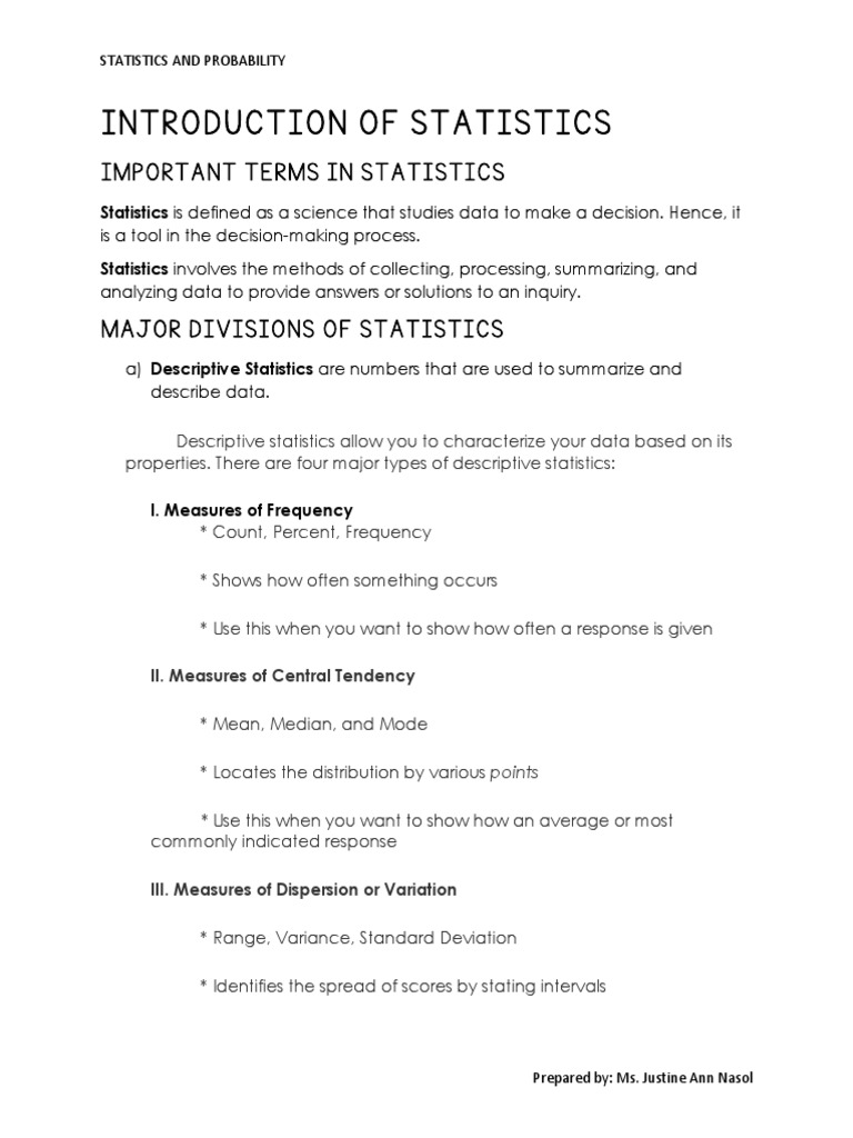 Introduction to Statistics Overview | PDF | Sampling (Statistics ...