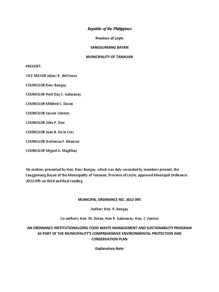 NatRes Policy Sample Municipal Ordinance | PDF | Waste | Municipal ...