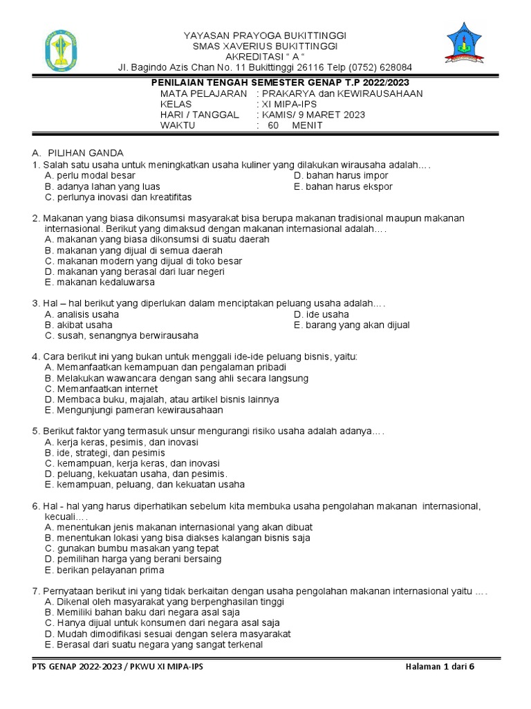 PTS Genap Pkwu 2022 | PDF