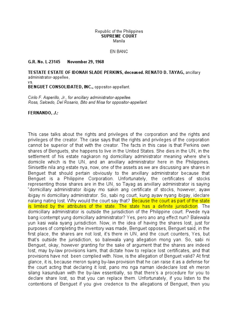 Tayag vs. Benguet Consolidated G.R. No. L 23145 November 29 1968 | PDF ...