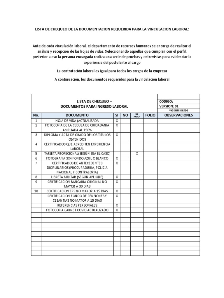 Requisitos para el ingreso laboral en una empresa: Documentación ...