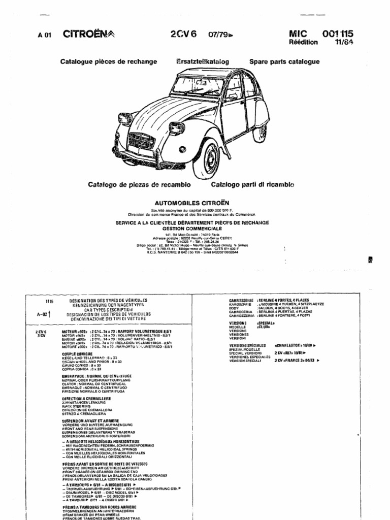 Citroen 2CV Catalogo Piezas 1979-1984 | PDF