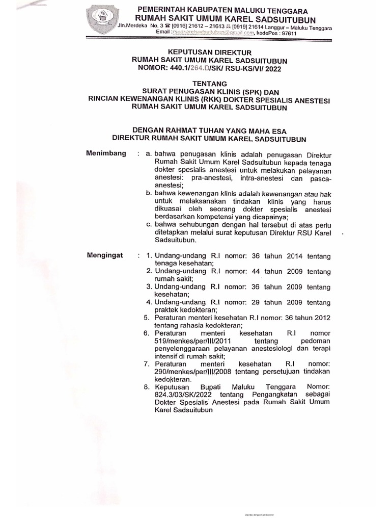 SPK Dan RKK Dokter Spesialis | PDF