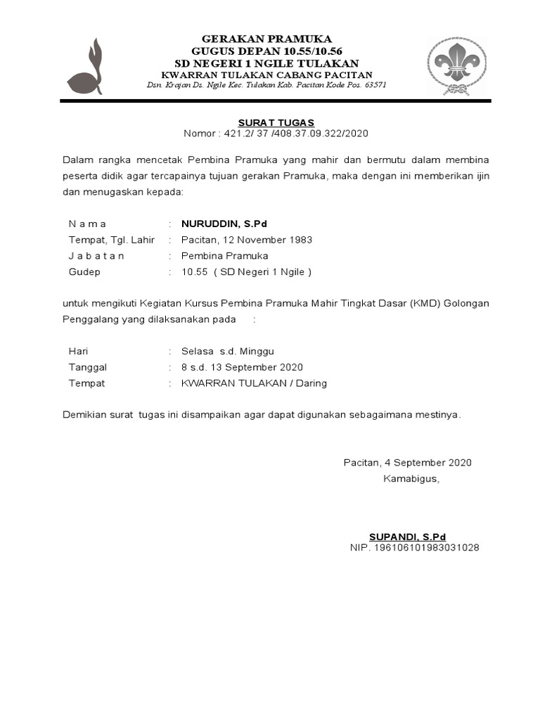Contoh Surat Tugas KMD Pramuka | PDF