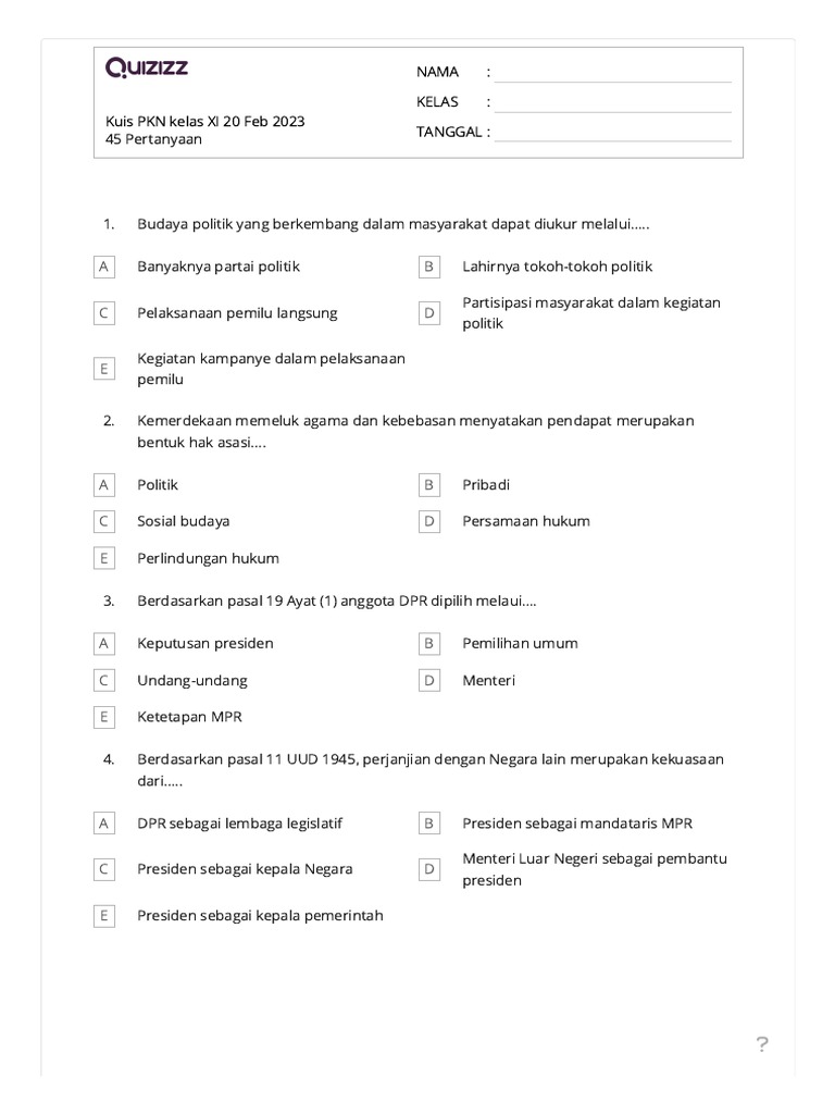 Kuis PKN Kelas XI 20 Feb 2023 | PDF