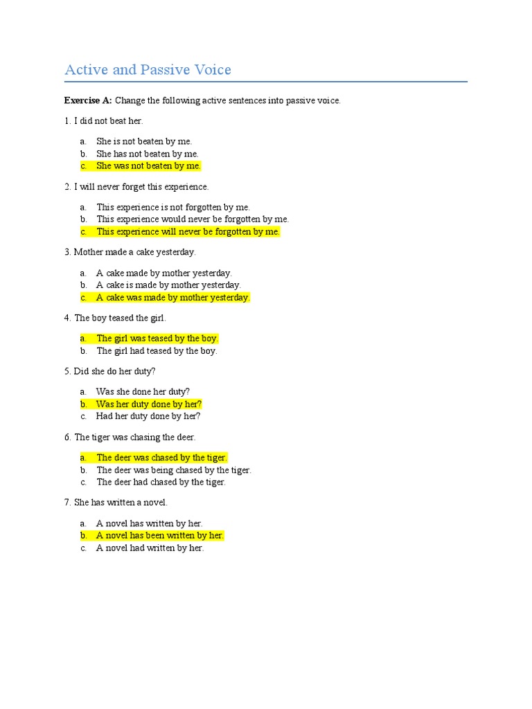 Active vs Passive Voice Exercises | PDF | Language Arts & Discipline ...