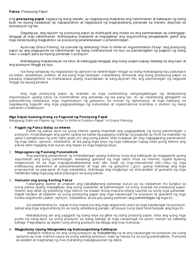 Posisyong Papel | PDF