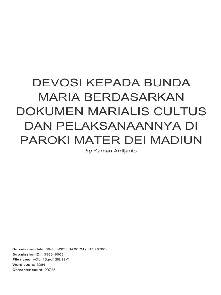 Devosi Kepada Bunda Maria Berdasarkan Dokumen Marialis Cultus Dan Pelaksanaannya Di Paroki Mater ...