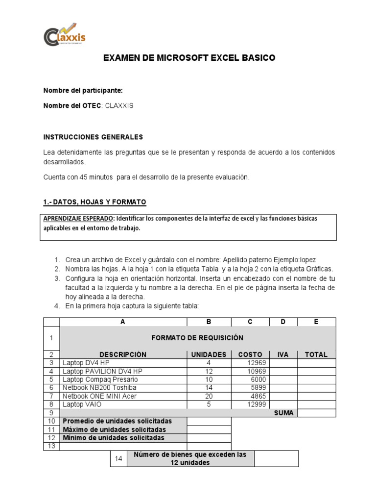Evaluacion Excel | PDF | Microsoft Excel | Hoja de cálculo