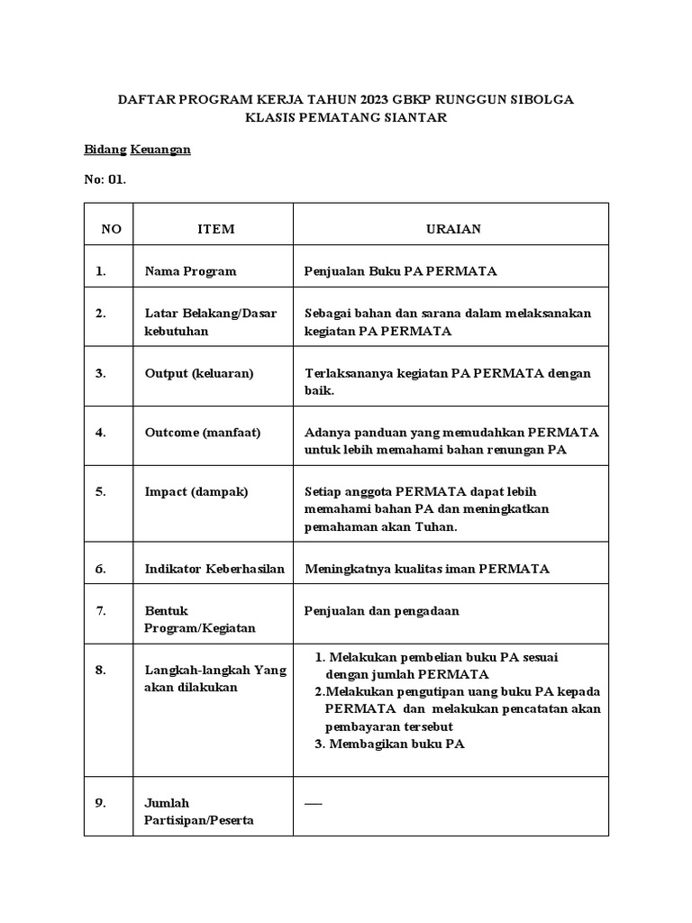 Program Kerja Permata | PDF