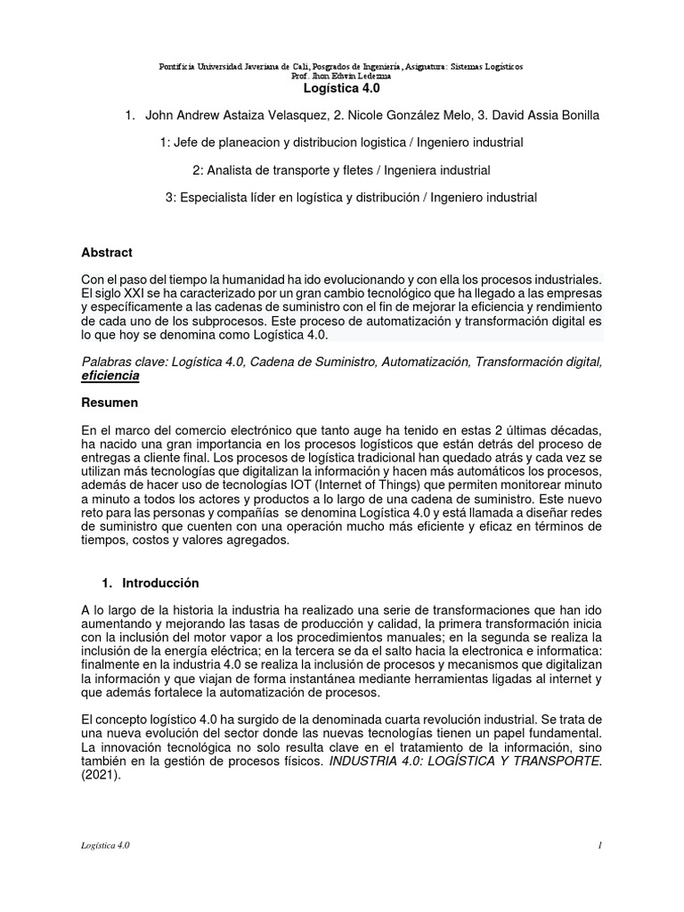 Logistica 4 0 Pdf Logística Internet De Las Cosas