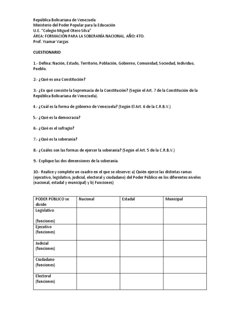 Cuestionario FSN 4to. 1ra Actividad | PDF
