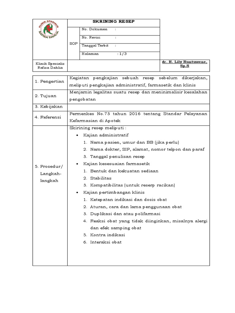 SOP Skrining Resep | PDF