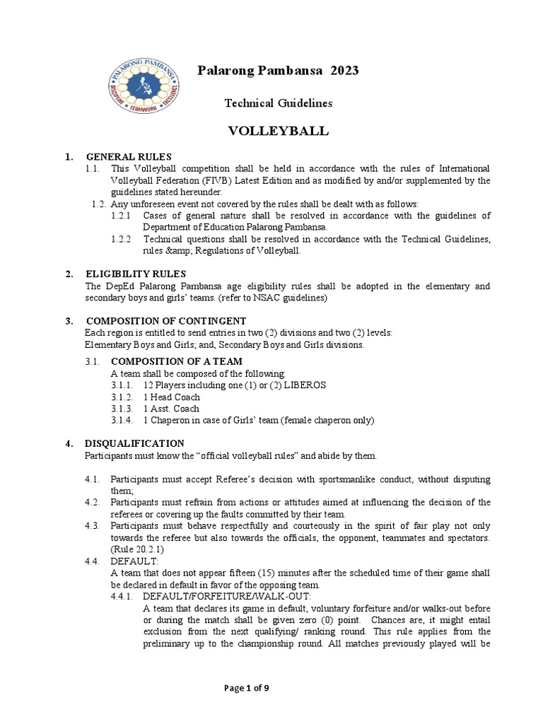 Volleyball Technical Guidelines | PDF | Volleyball | Referee