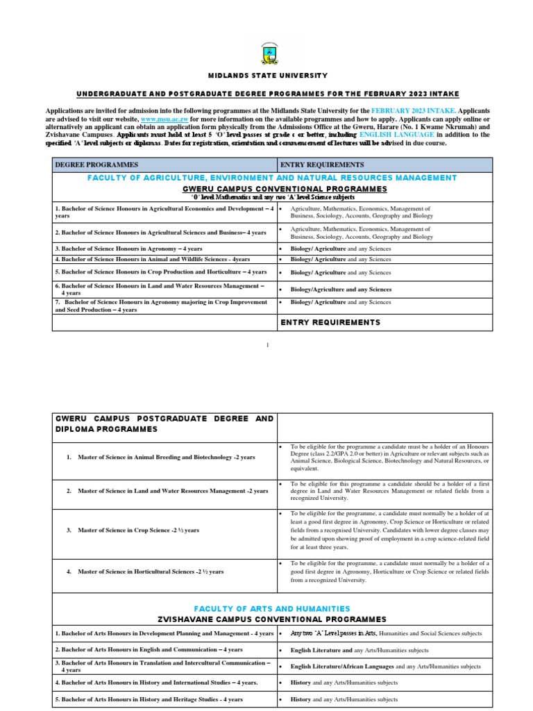 Msu February 2023 Intake Advert | PDF | Bachelor's Degree | Academic Degree