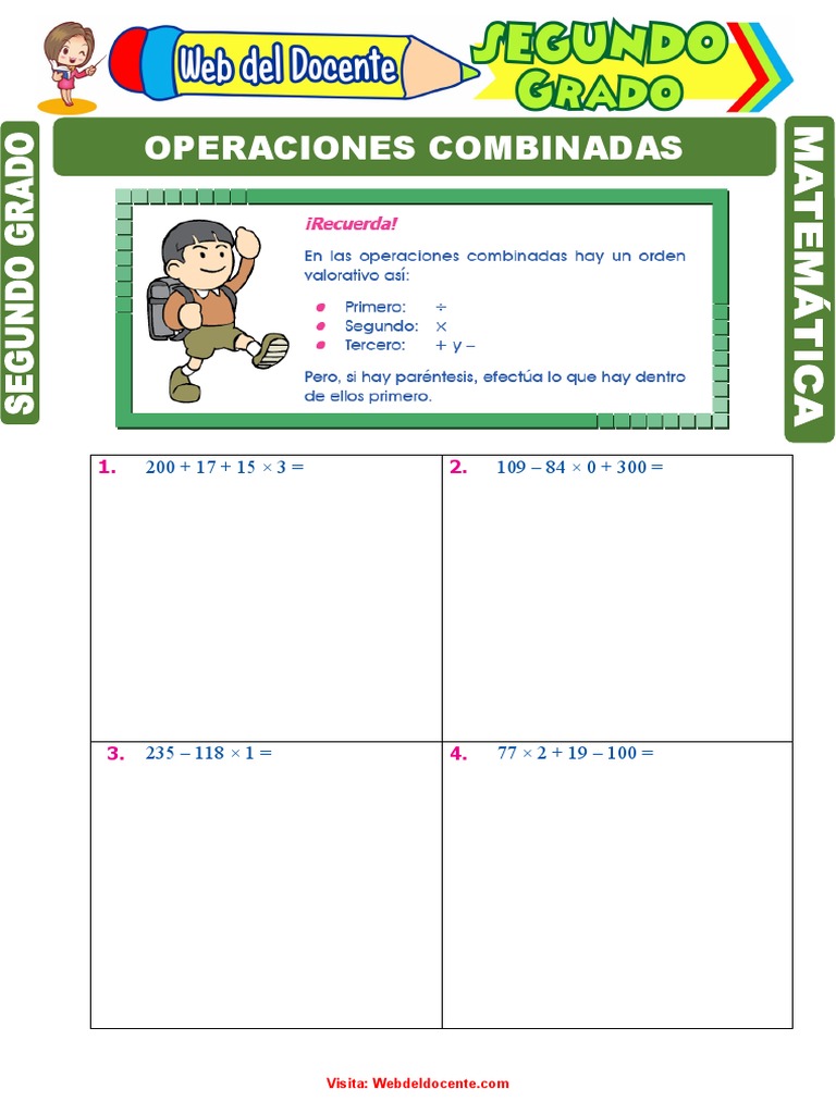 Ejercicios de Operaciones Combinadas para Segundo Grado de Primaria ...