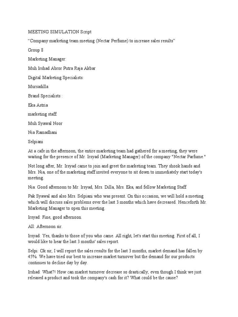 MEETING SIMULATION Script | PDF | Brand | Advertising