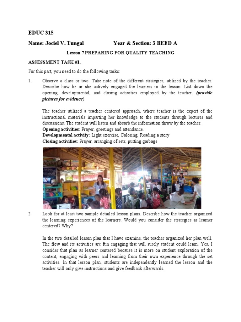 Educ 315 - Module 1 L7 - Tungal, Jociel v. | PDF | Lesson Plan | Teachers