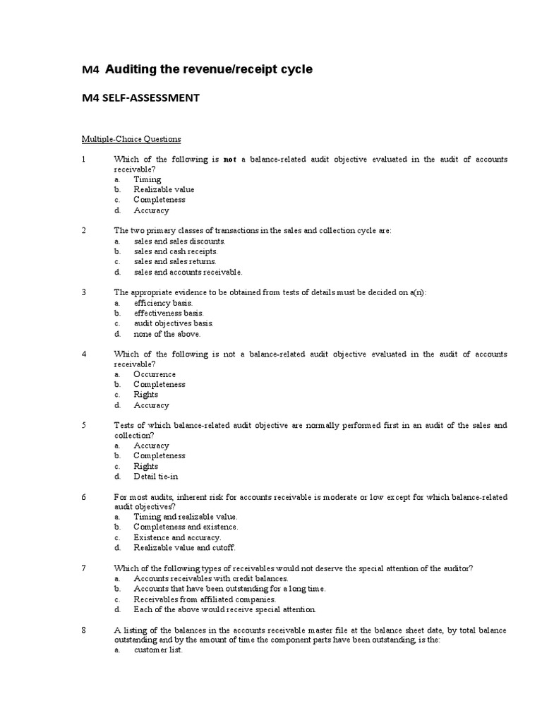 M4 Self-Assessment Rev Recpt Cycl | PDF | Debits And Credits | Audit
