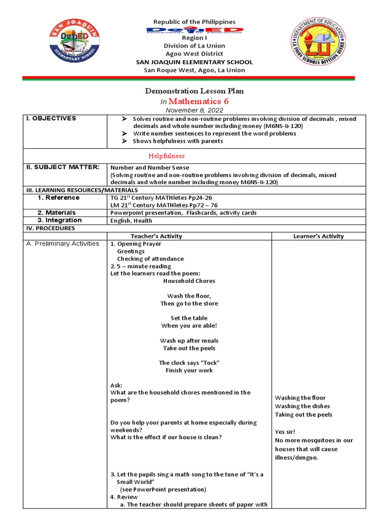 COT 1 (Math 6) | PDF | Learning
