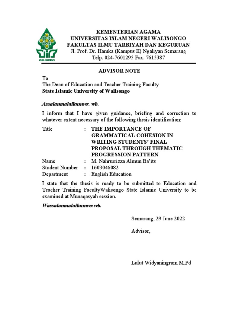 Advisor Note - Nahrurrizza | PDF