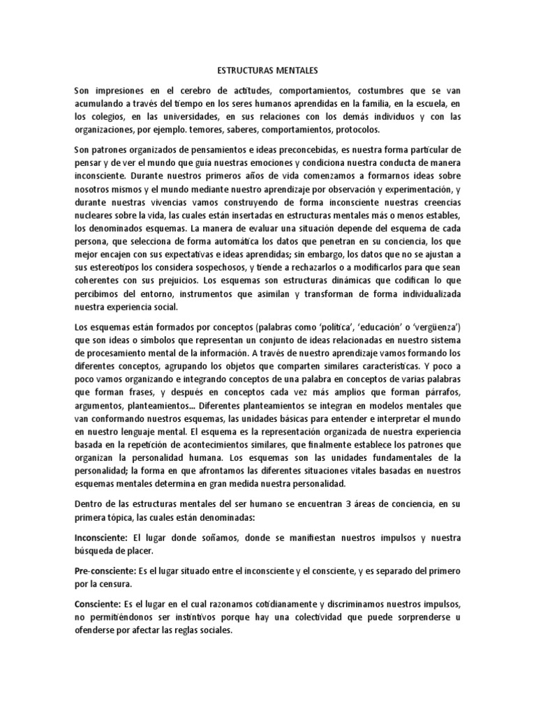 Estructuras Mentales y su Impacto Cognitivo | PDF | Hemisferio cerebral ...