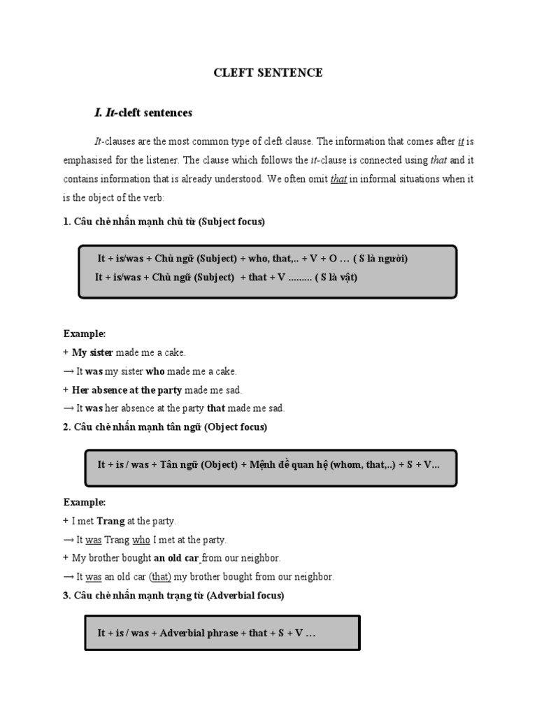 Cleft Sentence | PDF | Subject (Grammar) | Clause
