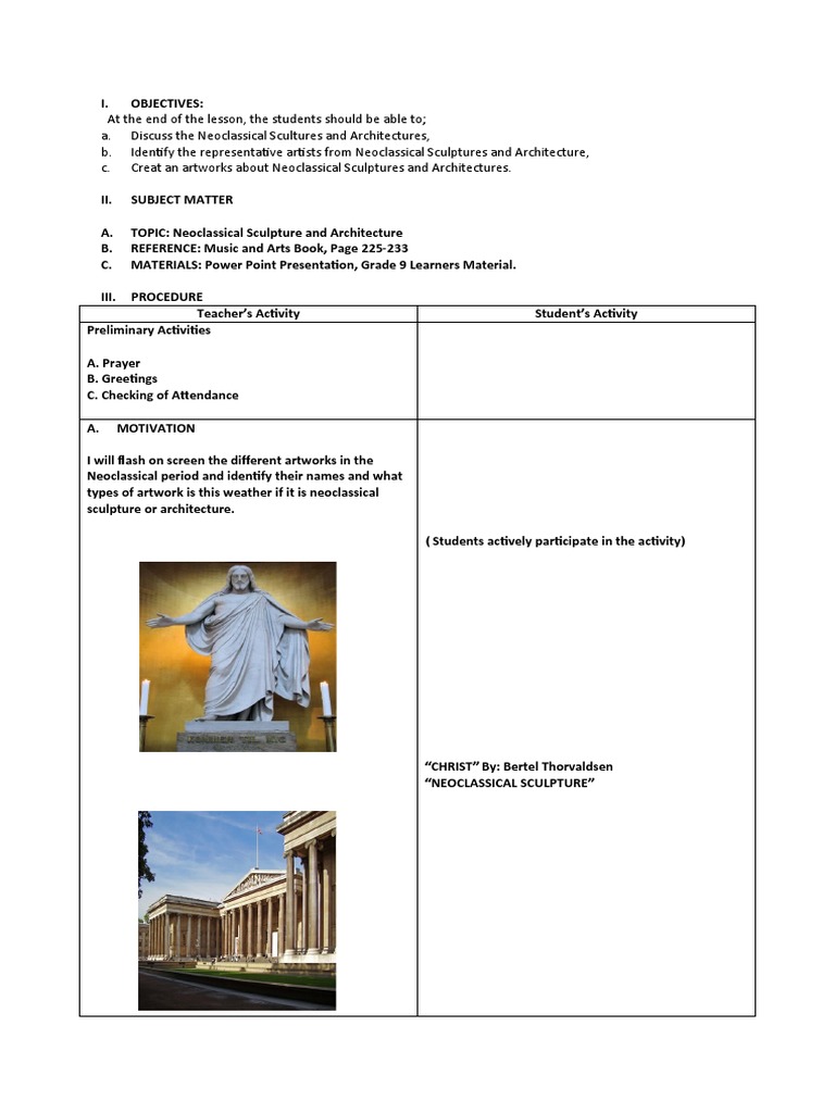 Detailed Lesson Plan in Arts 9 Neoclassical | PDF