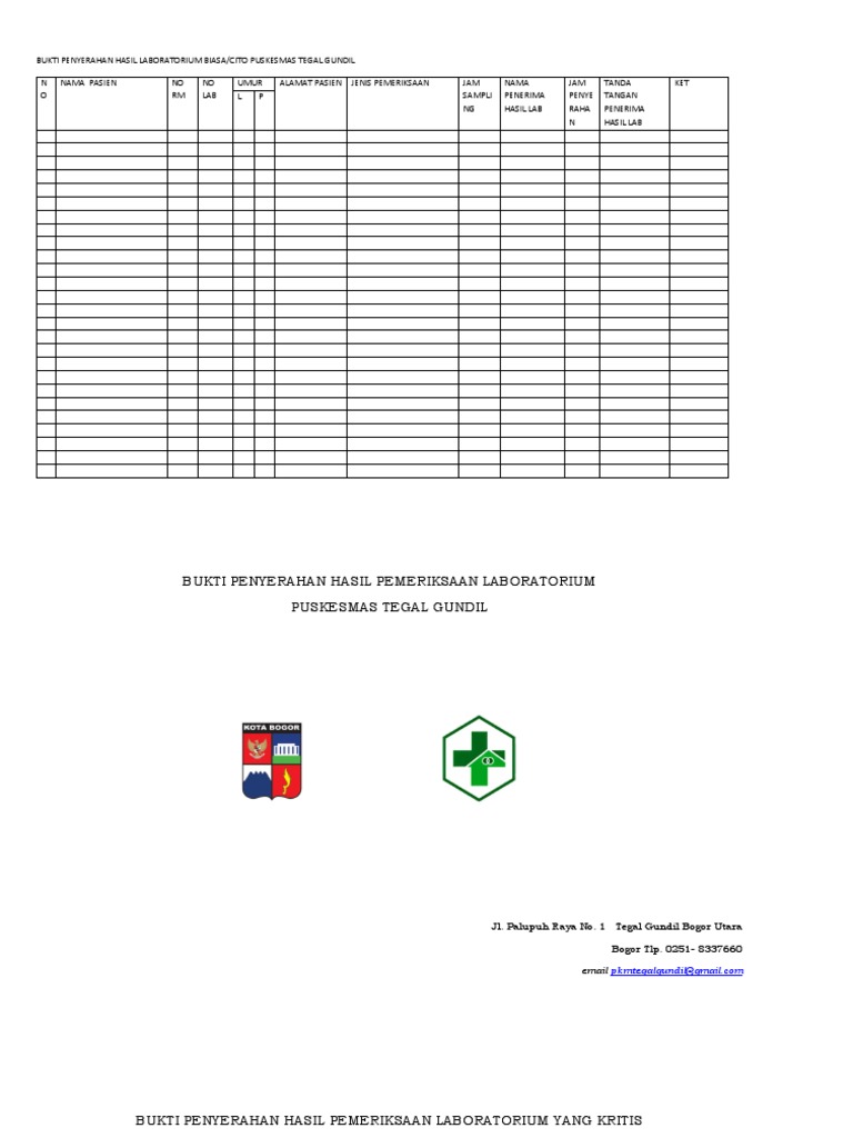 Bukti Penyerahan Hasil Laboratorium Puskesmas Tegal Gundil | PDF