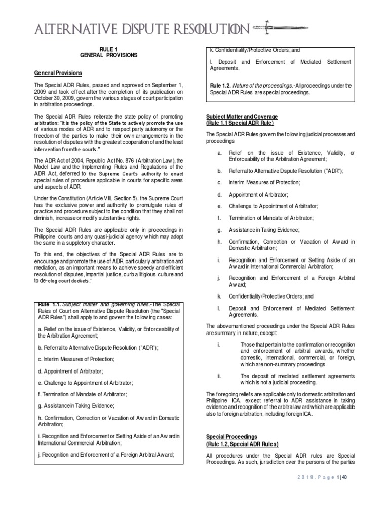 Adr 2ND TSN 2019 | PDF | Alternative Dispute Resolution | Arbitration
