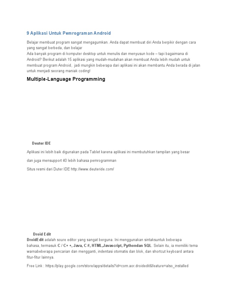 9 Aplikasi Untuk Pemrograman Android | PDF | Bisnis | Komputer