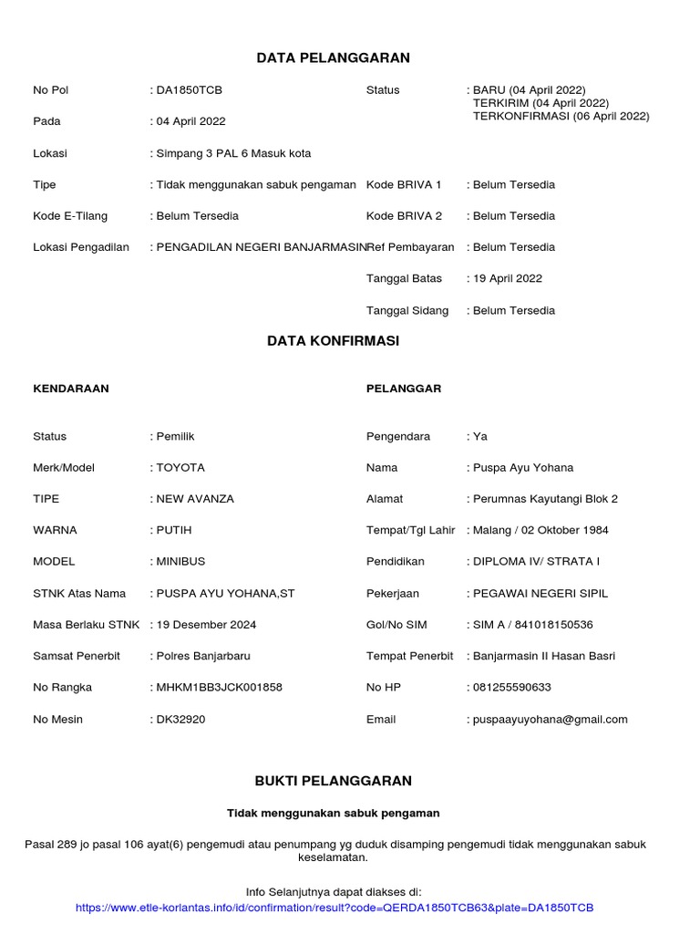 Surat Tilang Ayu | PDF