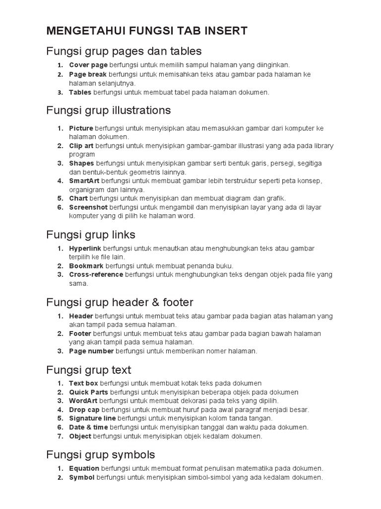 Fungsi Tab Insert di Microsoft Word | PDF