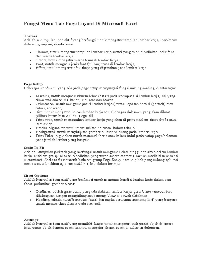 Fungsi Menu Tab Page Layout Di Microsoft Excel | PDF | Seni