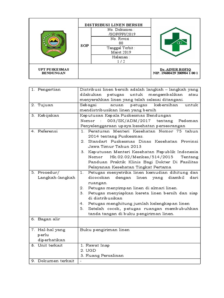 Sop Distribusi Linen Bersih | PDF | Sains & Matematika