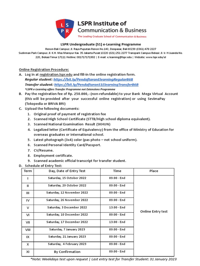 Insertion & Tuition Fee LSPR Undergraduate (S1) E-Learning Batch 6B.1 | PDF Insertion & Tuition Fee LSPR Undergraduate (S1) E-Learning Batch 6B.1 | PDF