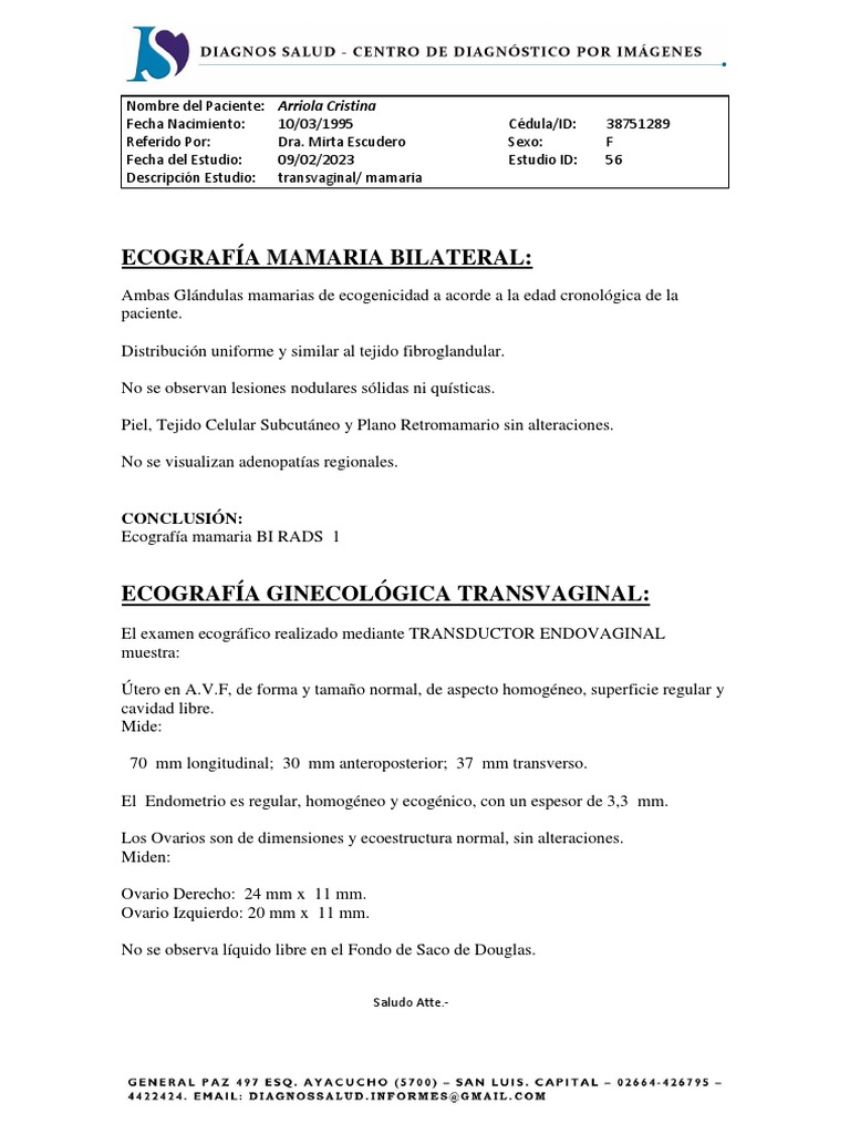 Ecografía Mamaria Bilateral:: Conclusión | PDF
