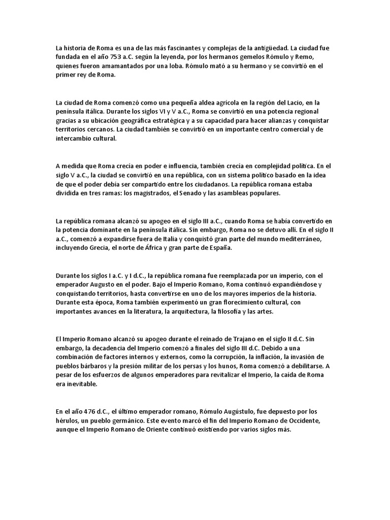 Resumen Historia de Roma | PDF | Roma antigua | imperio Romano