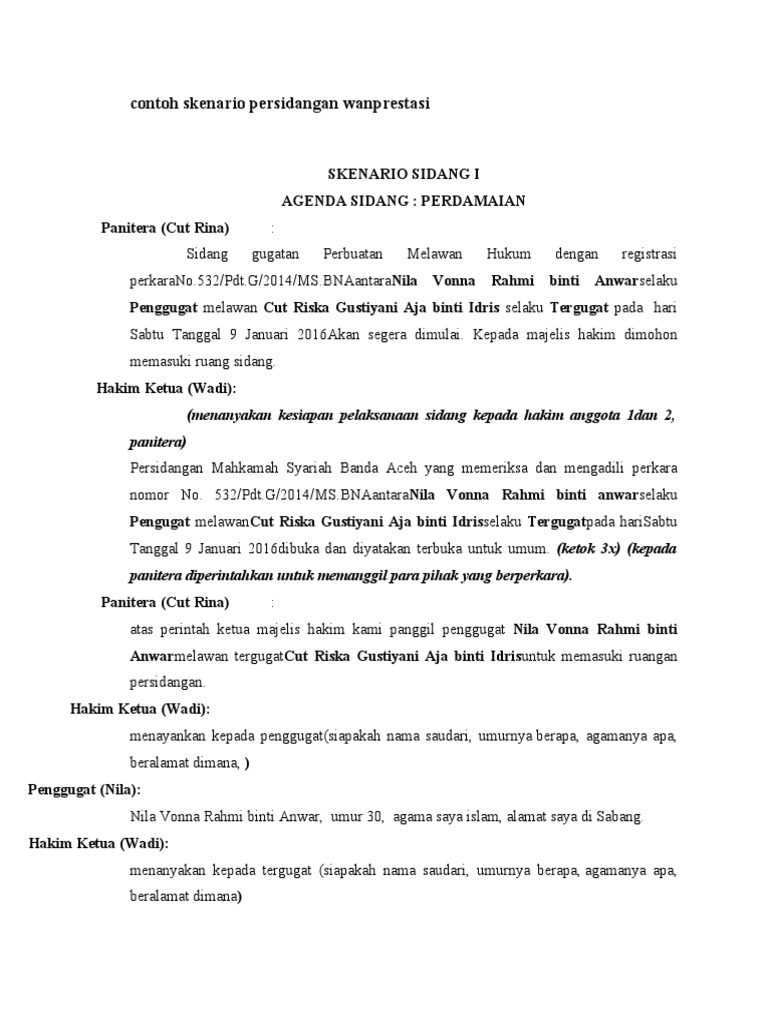 Contoh Skenario Persidangan Wanprestasi | PDF