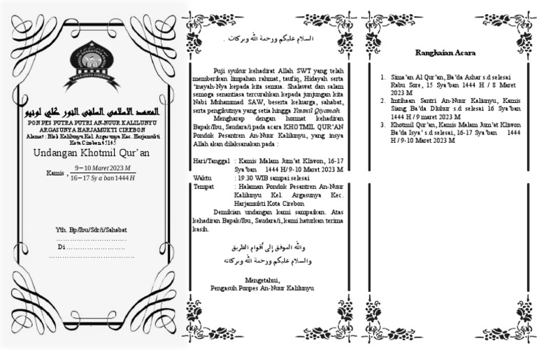 Undangan Khotmil Qur'an An-Nuur 2023 | PDF
