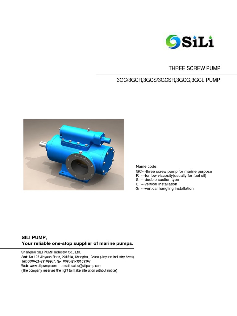 III-8.1-3GC-three-screw-pump-catalogueSILI-PUMP (Standby Pump) | PDF | Pump | Liquids
