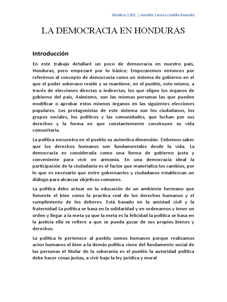 Ensayo Sobre La Democracia Jennifer Castillo Pdf Democracia
