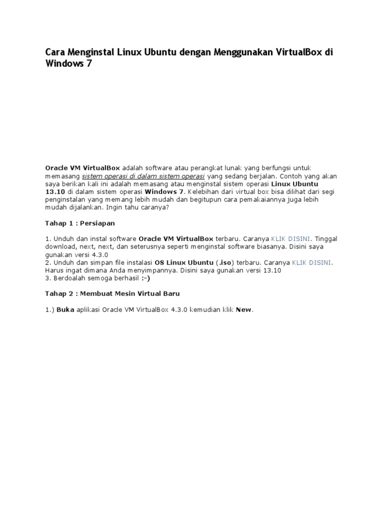 Instalasi Ubuntu di VirtualBox Windows 7 | PDF