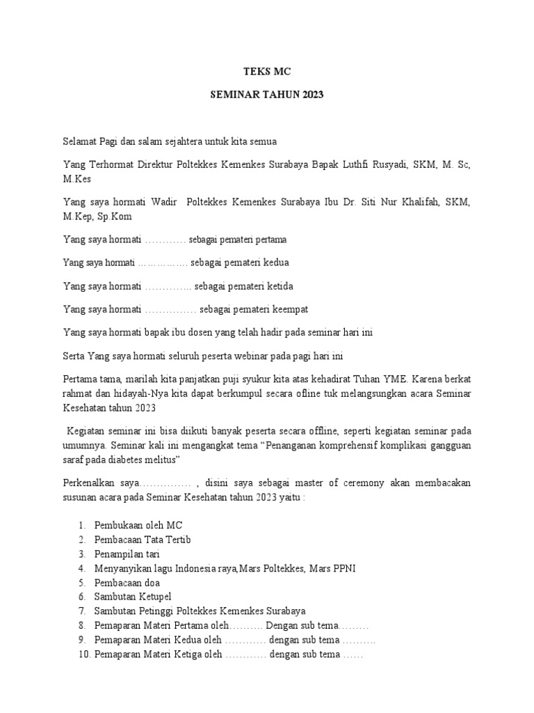 Teks MC Seminar Sutopo | PDF