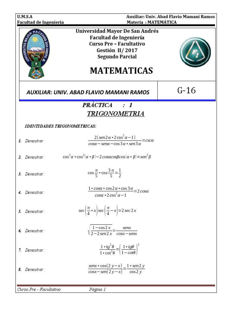 Practica 2do Parcial II 2017 Matematicas | PDF | Matemáticas | Geometría Elemental