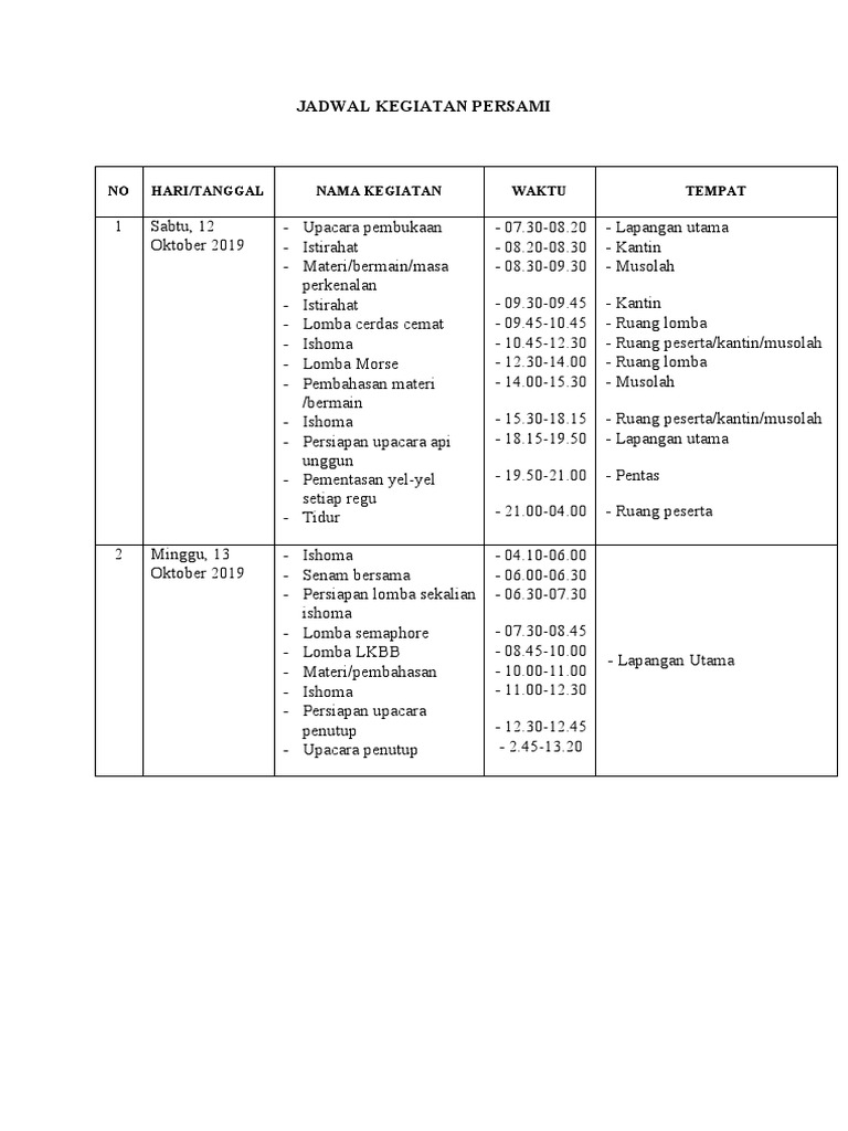 1 Jadwal Kegiatan Persami | PDF