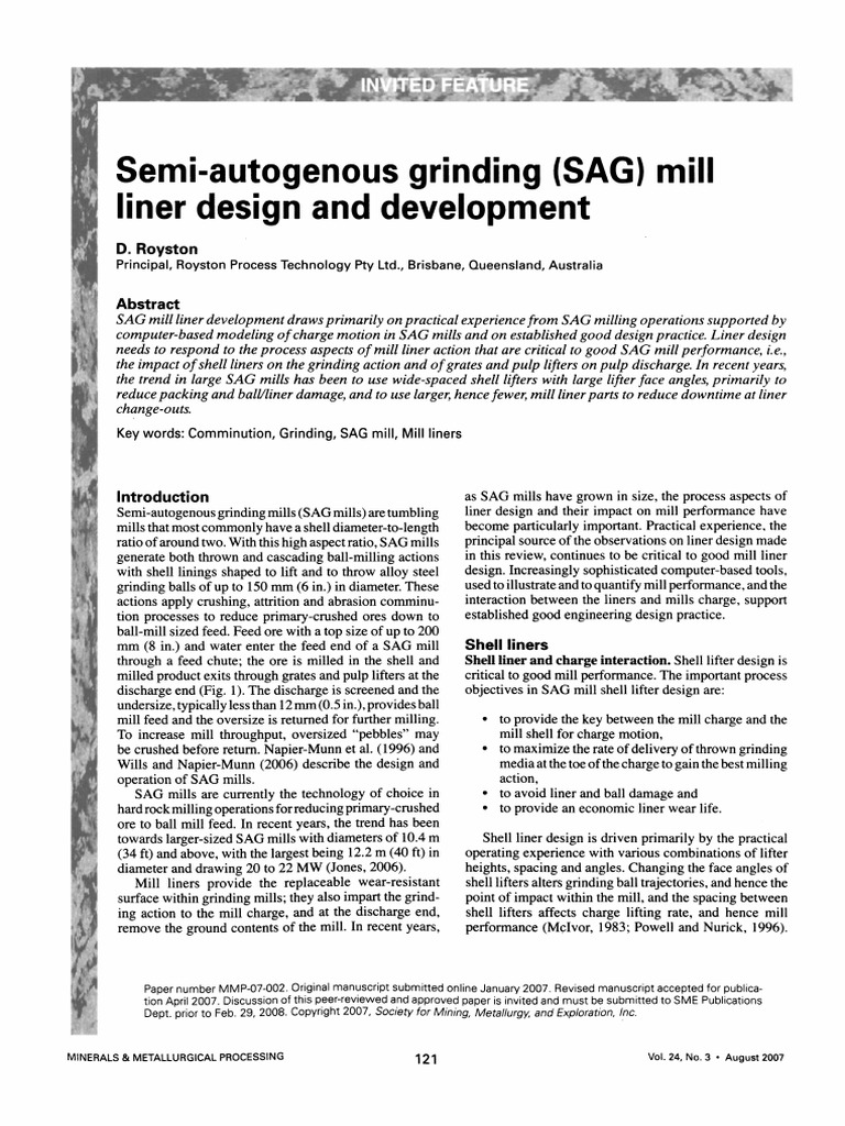 Semi-Autogenous Grinding (SAG) Mill Liner Design and Development | PDF ...